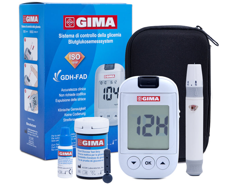 Kit completo de glucómetro con accesorios, pluma con aguja y tiras de